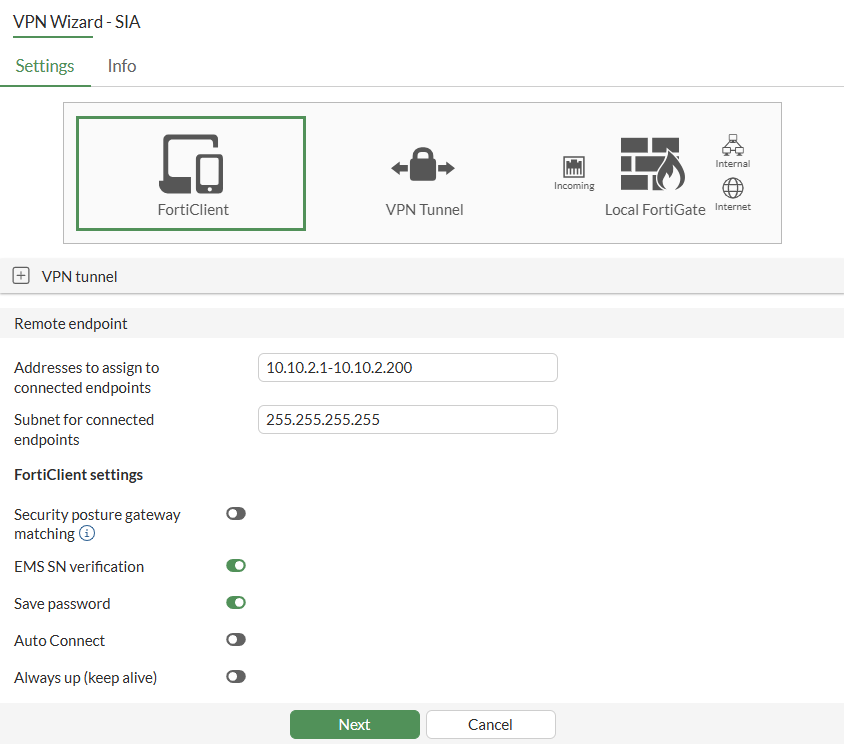Configure FortiClient SIA for IPsec VPN tunnels 7.6.3 | FortiGate / FortiOS 7.6.0 | Fortinet ...